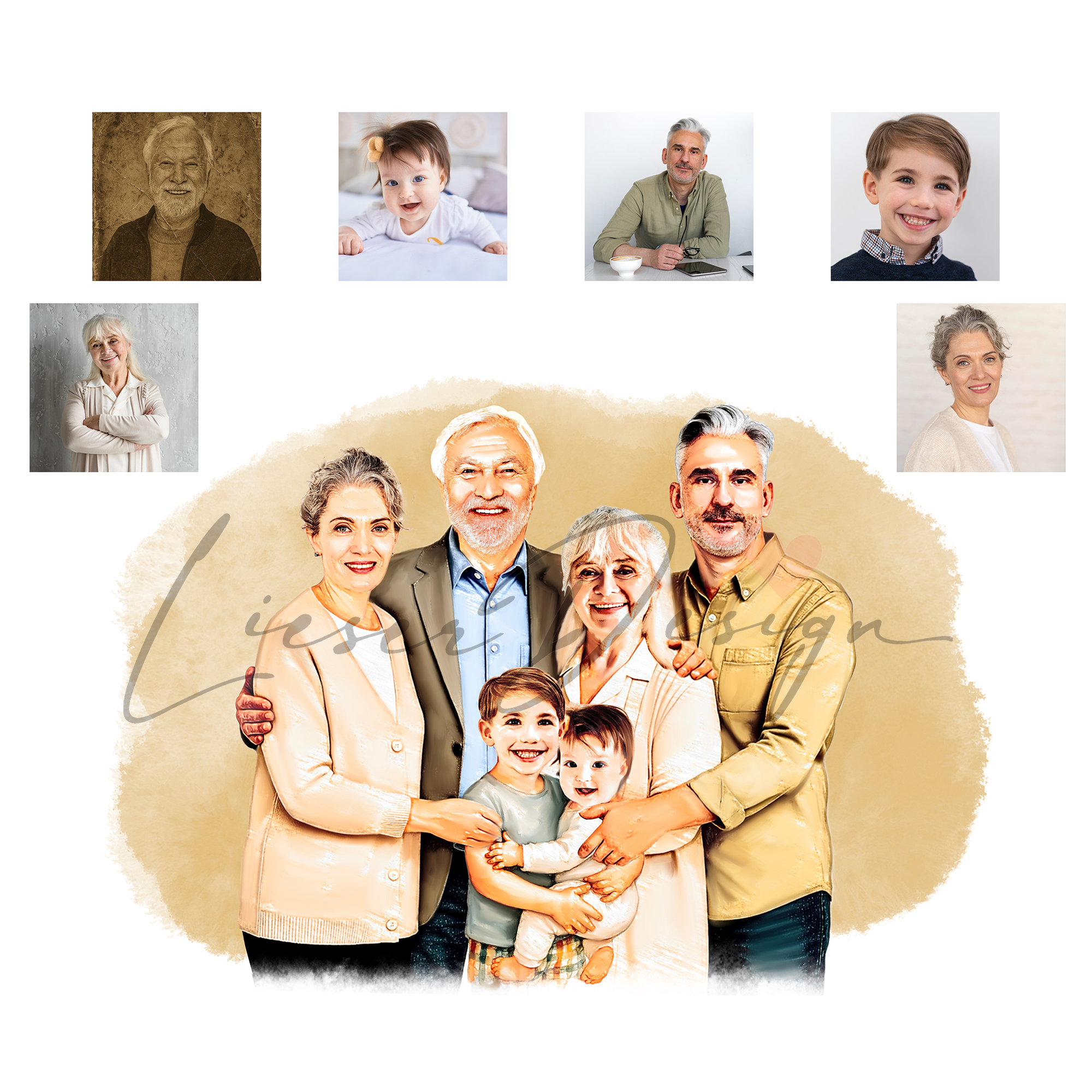 Wasserfarbenstil Portrait halber Körper ( mit umarmen) - Lieser Design